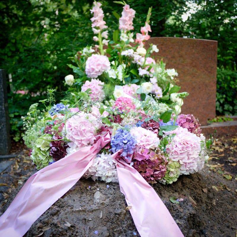 A Mourning Wreath of Pink, White and Blue Hydrangeas Stock Photo ...
