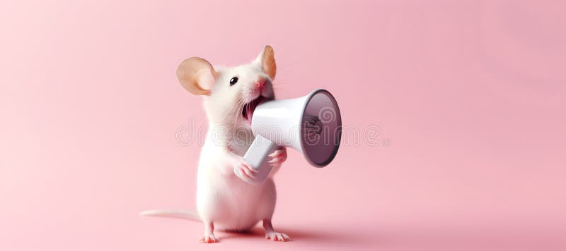 Mouse Announcing Using Hand Speaker. Notifying, Warning, Announcement ...