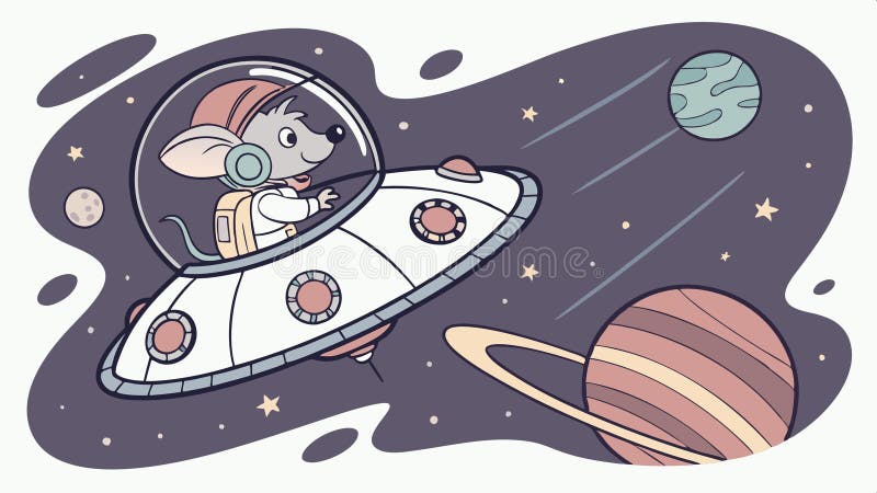 Mouse Astronaut in UFO, Space Exploration Design Element Vector Design ...