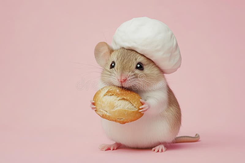 A Mouse in a Baker Hat, Holding a Small Loaf of Bread, Styled on a ...