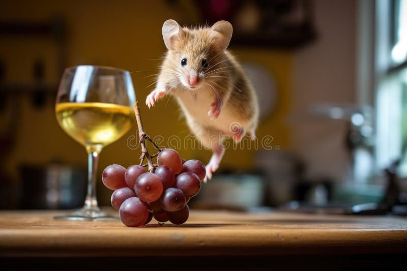 Mouse Balancing on the Rim of a Wine Glass Kept on the Kitchen Table ...