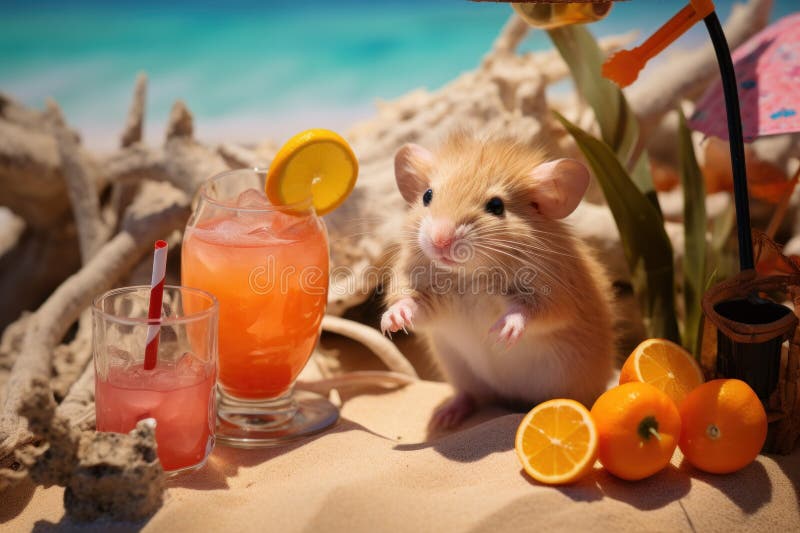 Mouse Beach Vacation Sunset. Generate Ai Stock Illustration ...
