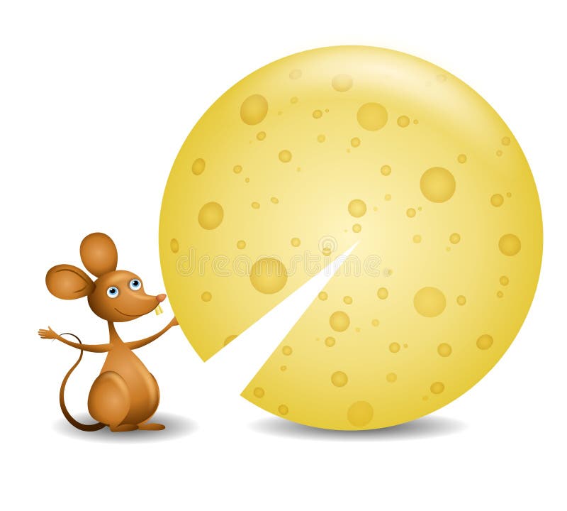Mouse with Big Cheese Wheel Stock Illustration - Illustration of ...