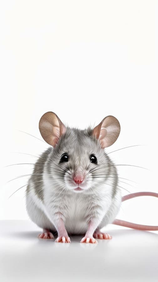 Mouse with Big Ears Sits in Field of White. Generative AI Stock Photo ...