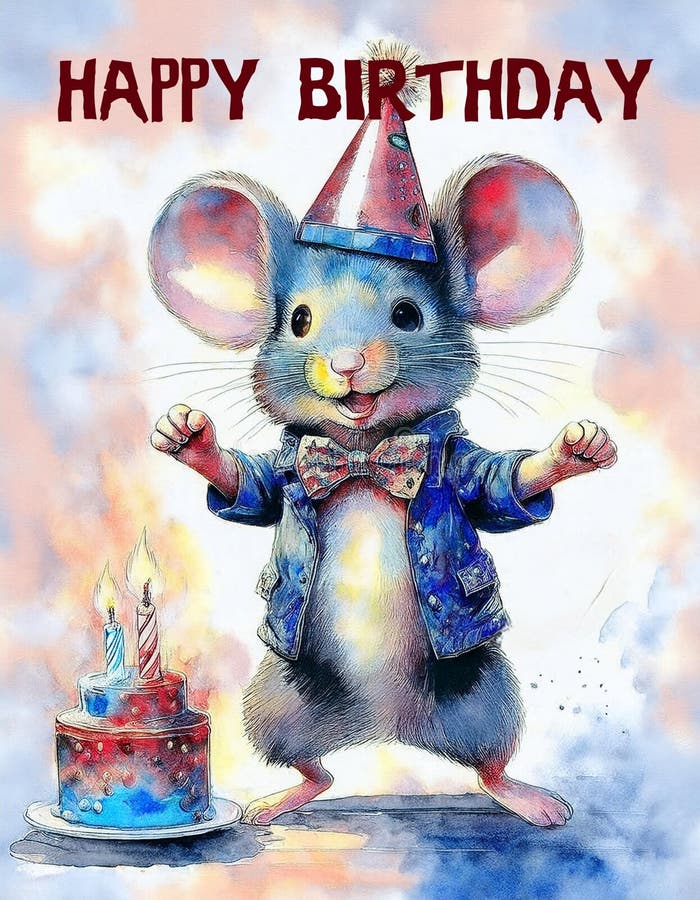 Mouse Birthday Card in Cartoon Stock Image - Image of birthday, pets ...