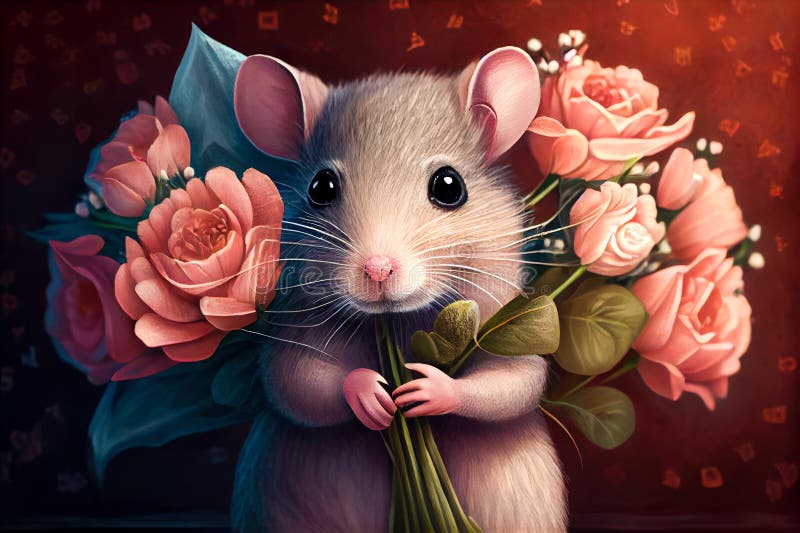 Mouse with a Bouquet of Flowers. Generative AI, Generative, AI Stock ...