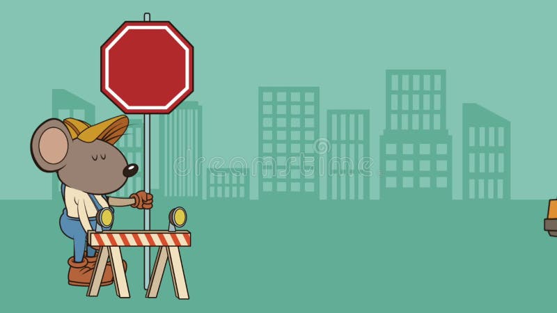 Mouse Builder with Construction Signs Character Animation Stock Video ...