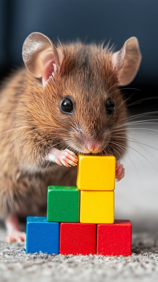 Mouse Building with Colorful Blocks Stock Image - Image of focus ...