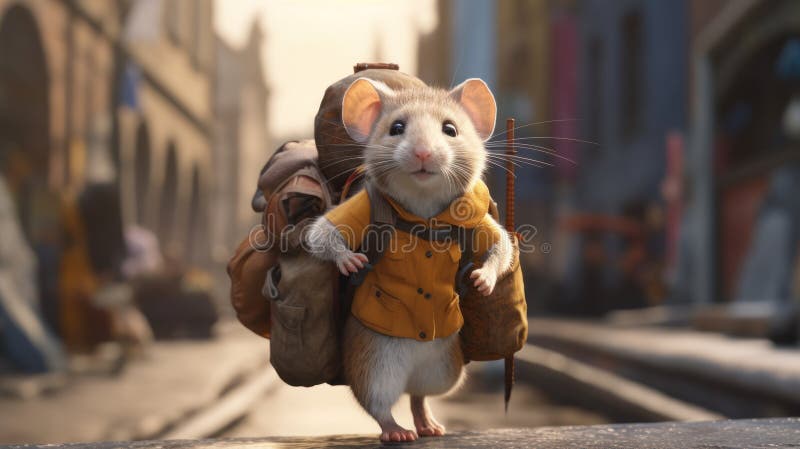 A Mouse Carrying Backpacks with His Back. Generative AI Stock ...