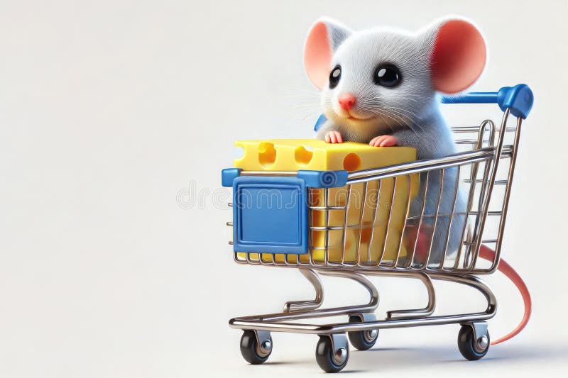 A Mouse in a Cart with a Piece of Cheese. Space for Text. Stock Image ...