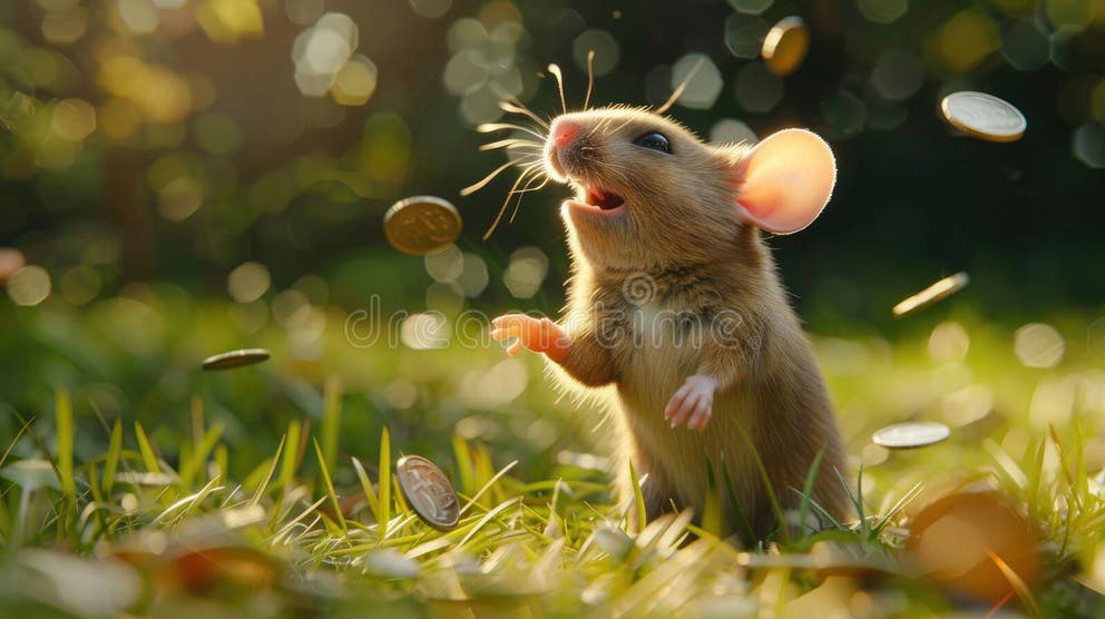 Mouse Catches Coins. Selective Focus Stock Photo - Image of banknote ...