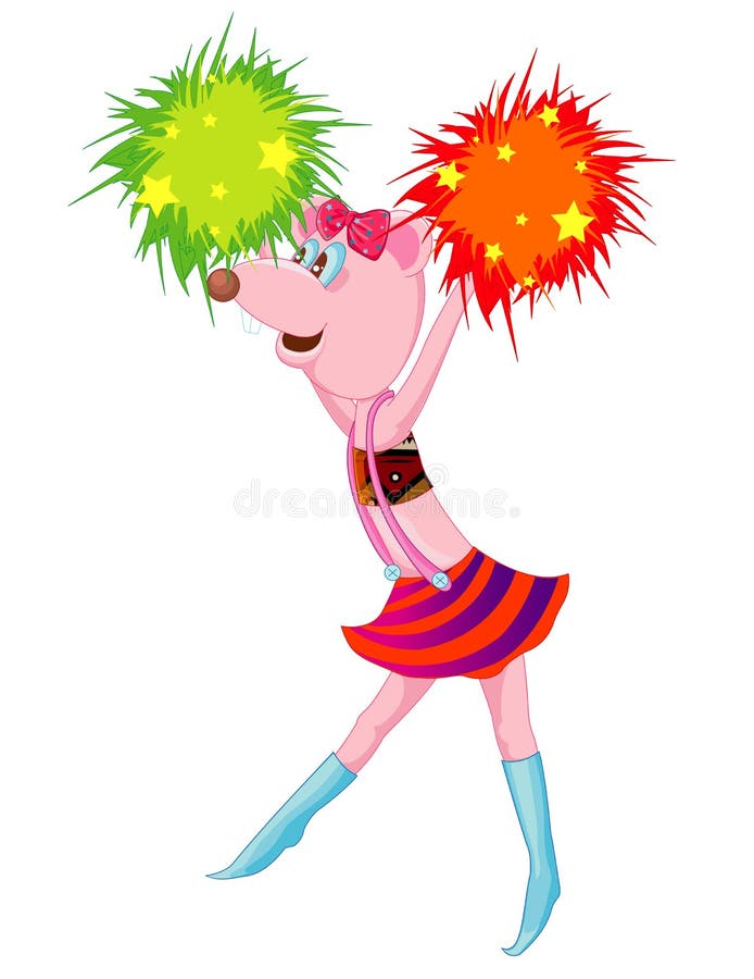 Cartoon Cheerleader with Pom Poms Stock Vector - Illustration of comic ...