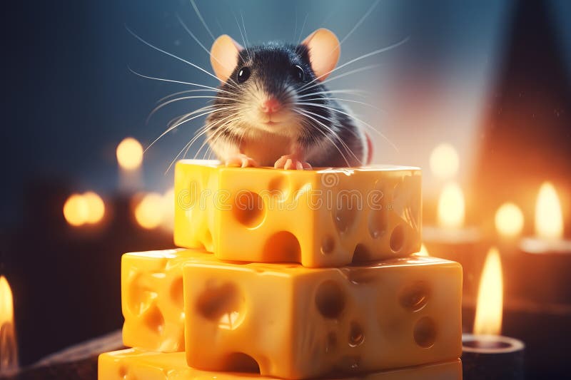 Mouse with Cheese Blocks stock illustration. Illustration of blocks ...
