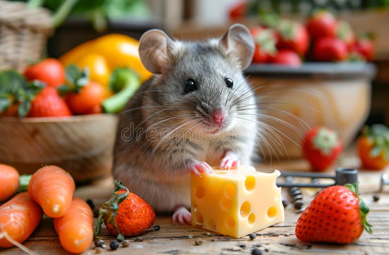 Mouse and Cheese in the Kitchen Stock Image - Image of tail, tame ...