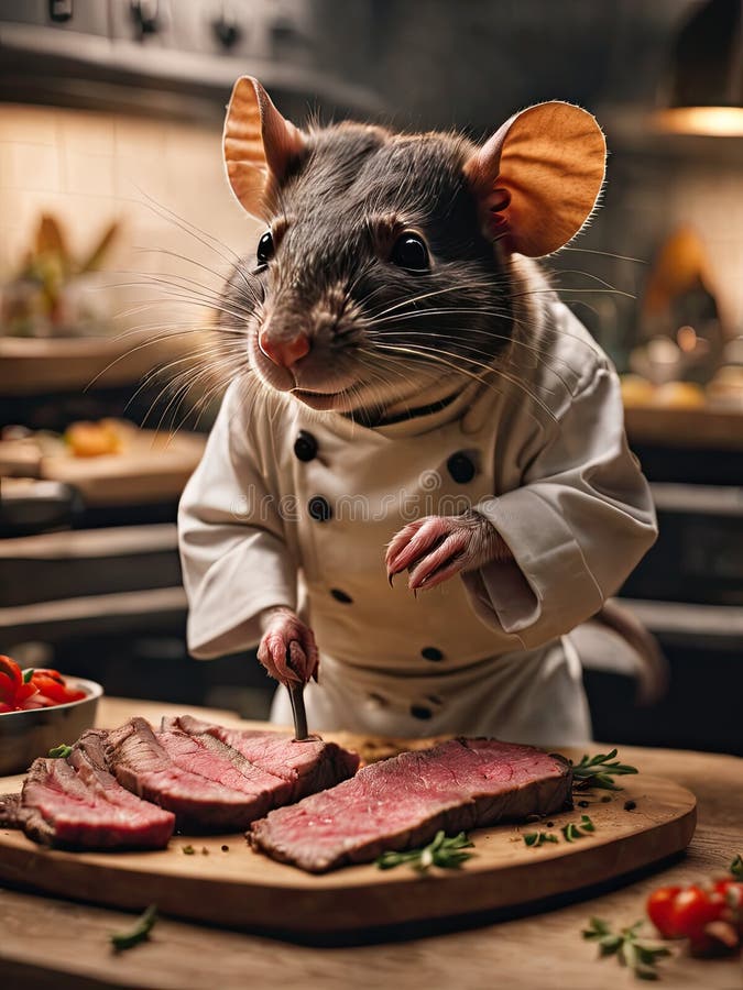 The Mouse Chef Cooks a Steak Menu. Stock Illustration - Illustration of ...