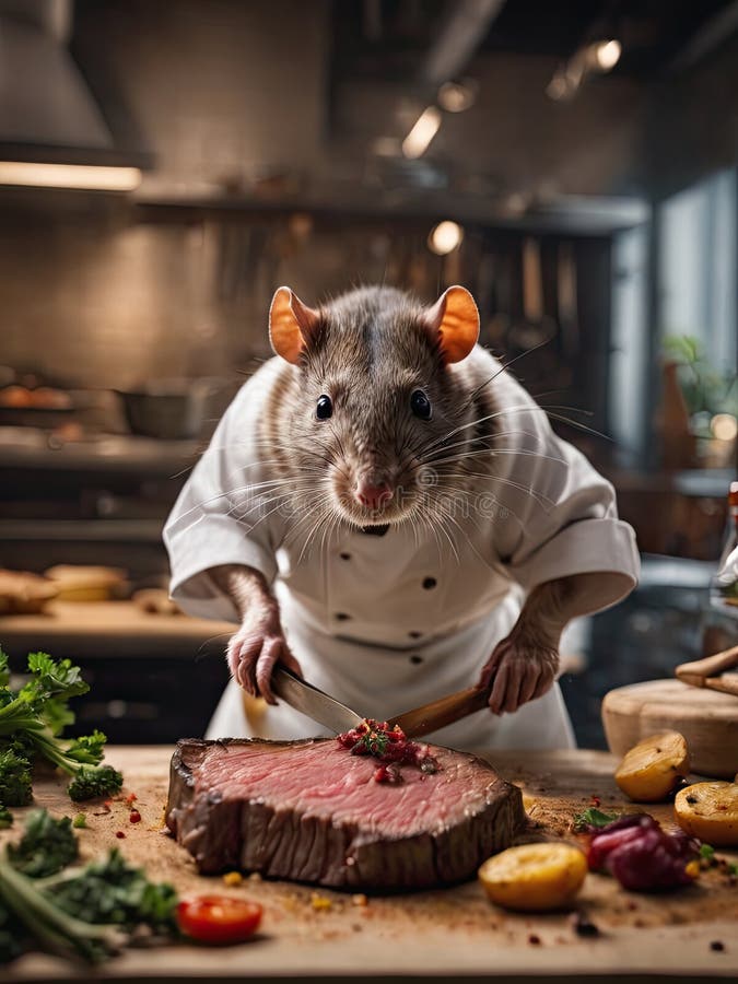 The Mouse Chef Cooks a Steak Menu. Stock Illustration - Illustration of ...