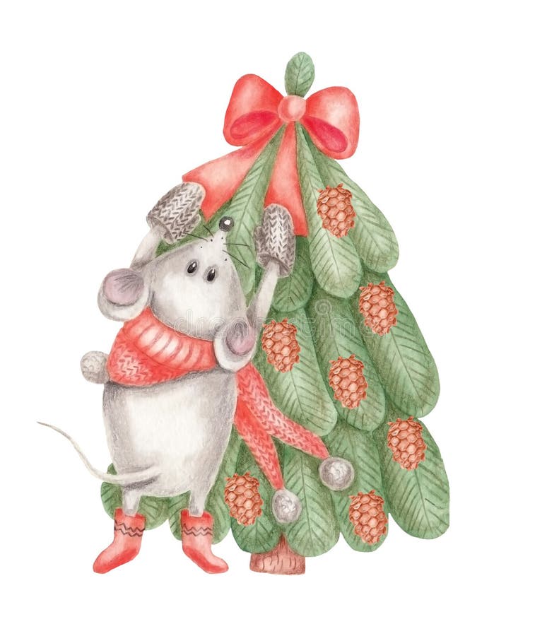 Mouse and Christmas tree stock illustration. Illustration of design ...