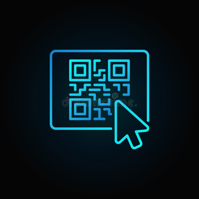 Mouse Click on Button with QR Code Vector Blue Line Icon on Dark Stock ...