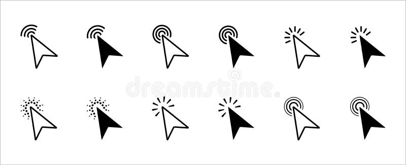 Mouse Click Cursor Icon Set. Arrow Head Cursor Pointer Symbol Icons ...