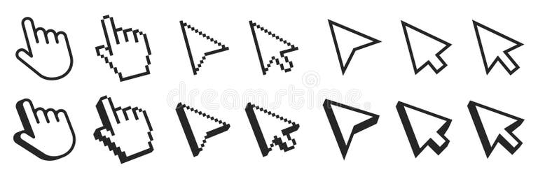 Mouse Click Cursor Set. Hand Pointer with Shadow. Cursor Set in Hand ...