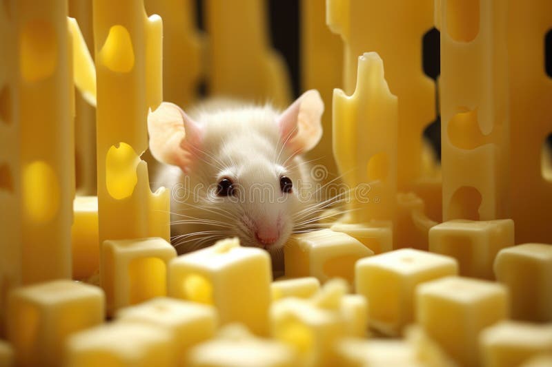 A Mouse Collecting Bits of Cheese in a Maze Stock Illustration ...