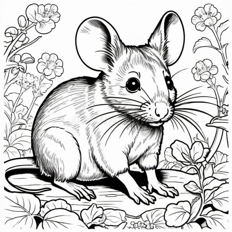 Mouse Flowers Drawing Coloring Page, Coloring Book, Drawing, AI ...