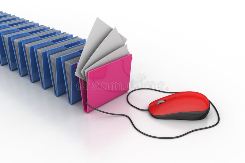 Mouse Connected with Computer File Folder Stock Illustration ...