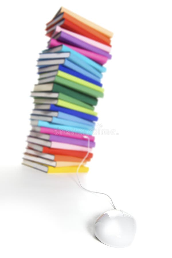 Mouse Connected To Multi-colored Book Stack Stock Image - Image of ...