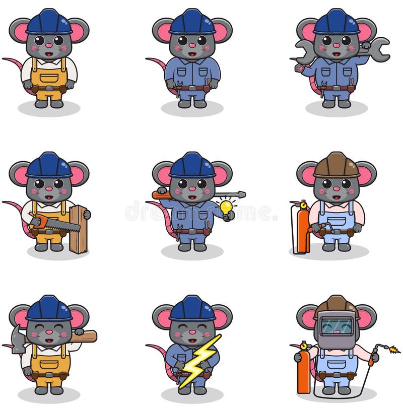Cute Mouse Engineers Workers, Builders Characters Isolated Cartoon ...