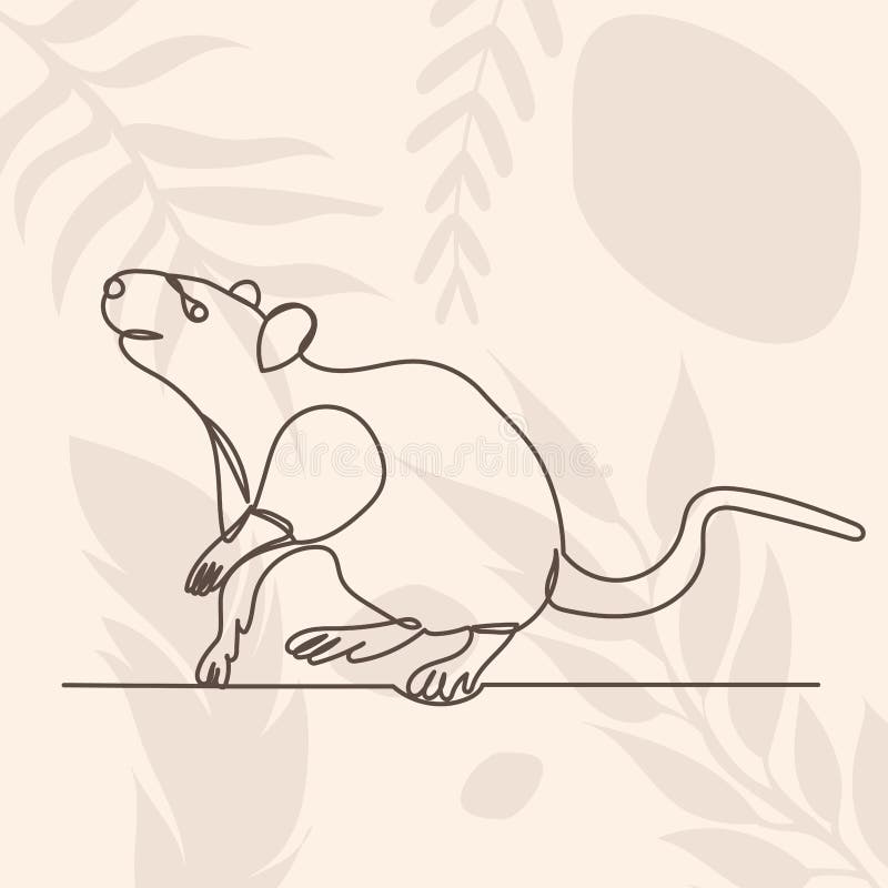 Mouse Continuous Line Drawing, Sketch, on Abstract Background Stock ...