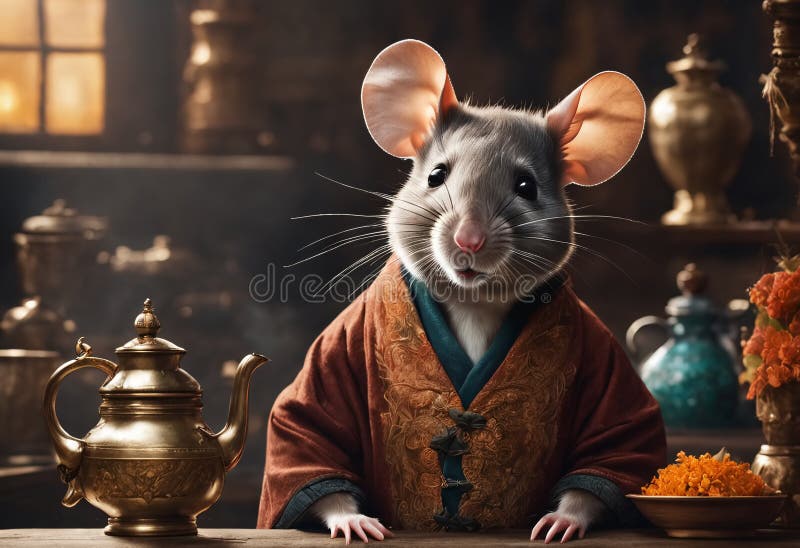 Mouse with Cup Tea in the Kitchen. Generative AI Stock Illustration ...