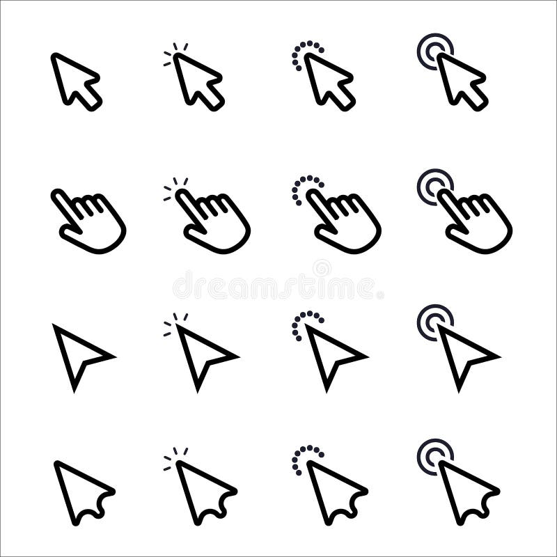 Mouse Cursor Arrows and Hands Flat Style Design Vector Icon Collection ...