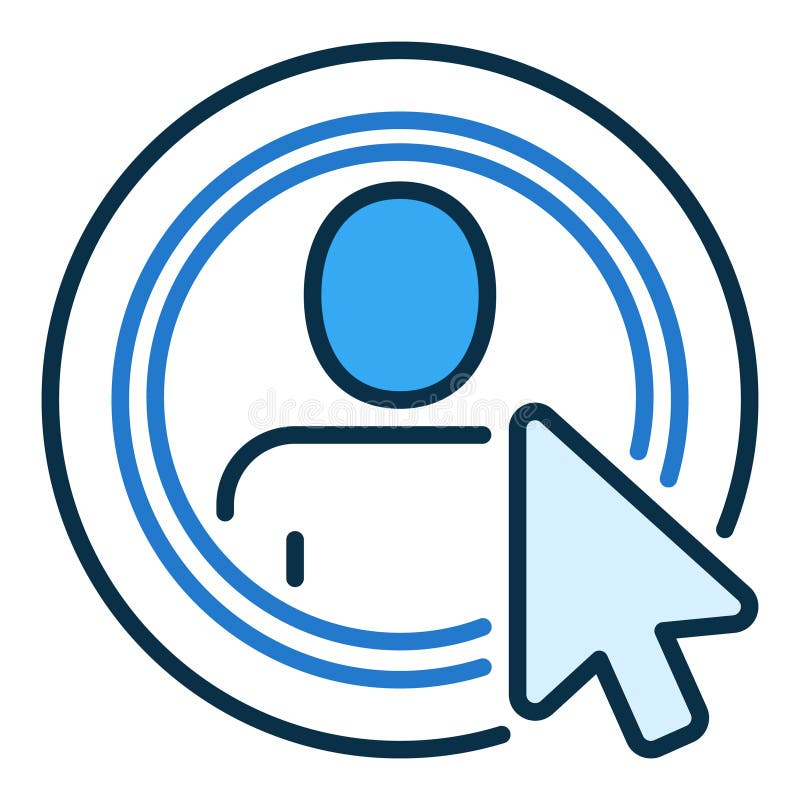 Mouse Cursor on Circle with Man Vector Computer Click Concept Blue Icon ...