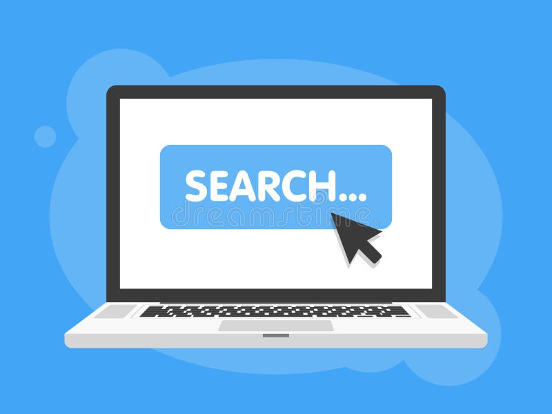 Mouse Cursor Clicks Search Button. Laptop Notebook Computer Screen ...