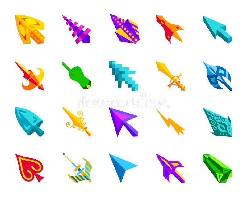 Mouse Cursor Simple Flat Color Icons Vector Set Stock Vector ...