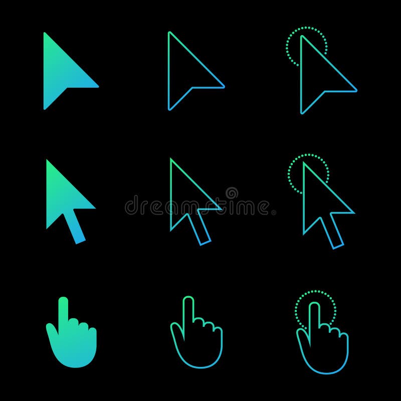 Mouse Cursor Icon Set , Arrow and Hand in Modern Gradient Style. Click ...