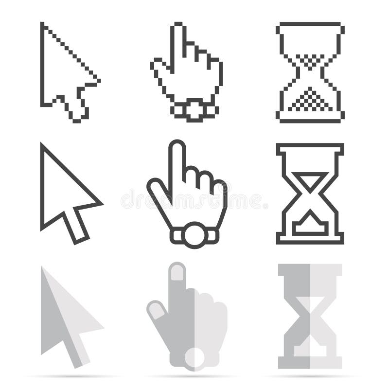 Mouse Cursor Icon Set - Pixel and Smooth Arrows, Hands and Hourglasses ...