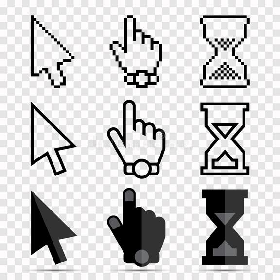 Mouse Cursor Icon Set - Pixel and Smooth Arrows, Hands and Hourglasses ...