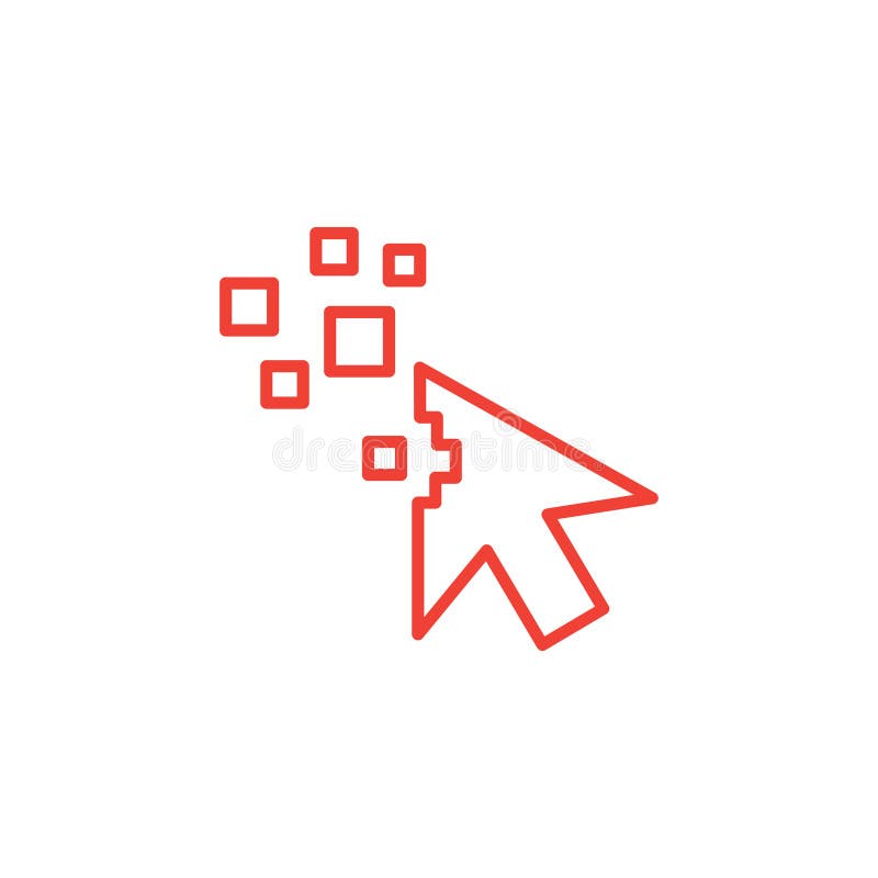 Mouse Cursor Line Red Icon on White Background. Red Flat Style Vector ...