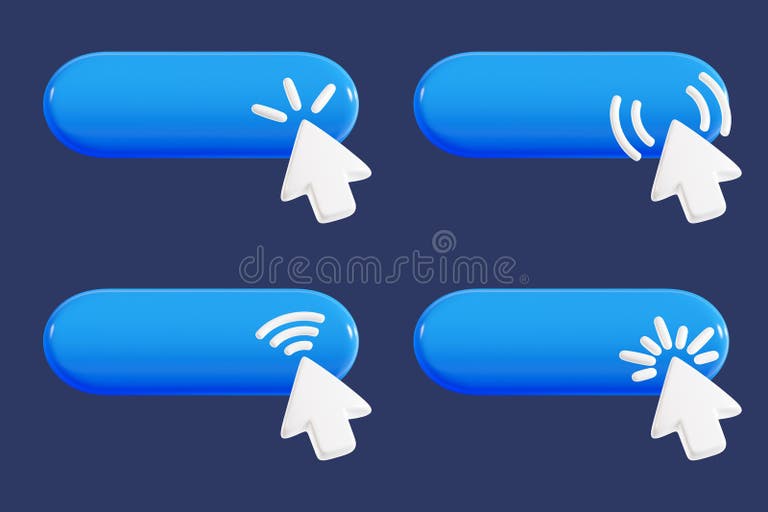 Mouse Cursor Pointer Press with Action Effect on Blue Button 3d Render ...