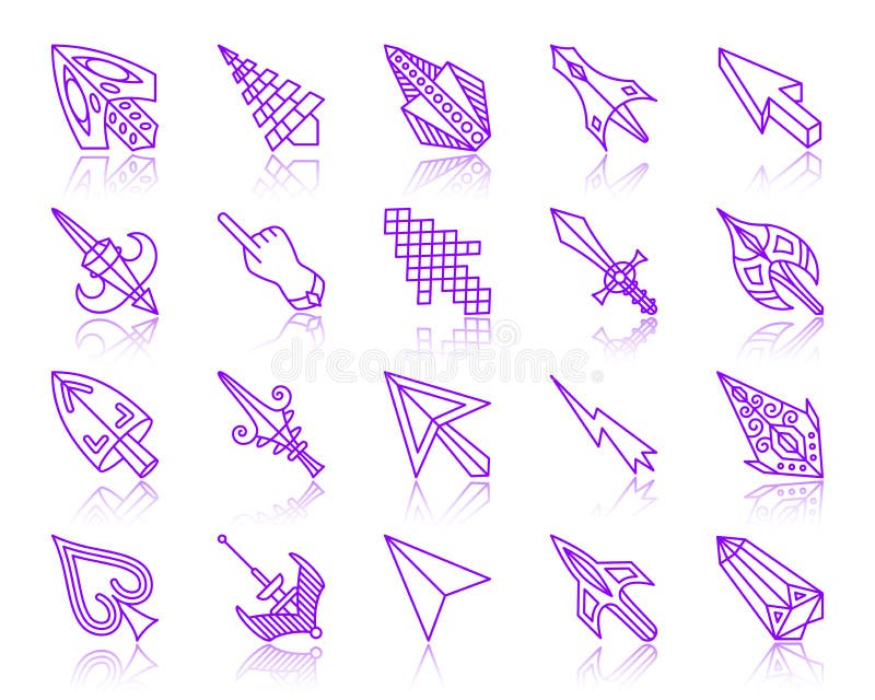 Mouse Cursor Simple Color Line Icons Vector Set Stock Vector