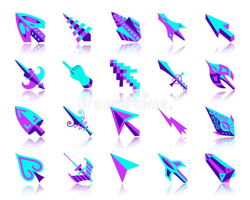 Mouse Cursor Simple Flat Color Icons Vector Set Stock Vector ...