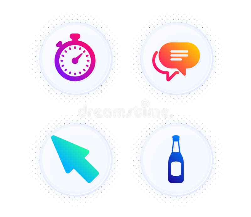 Mouse Cursor, Text Message and Timer Icons Set. Beer Sign. Click Arrow ...