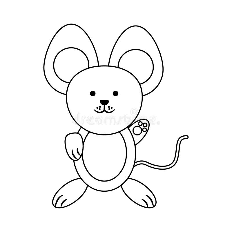 Mouse Cute Animal Head in Black and White Stock Vector - Illustration ...