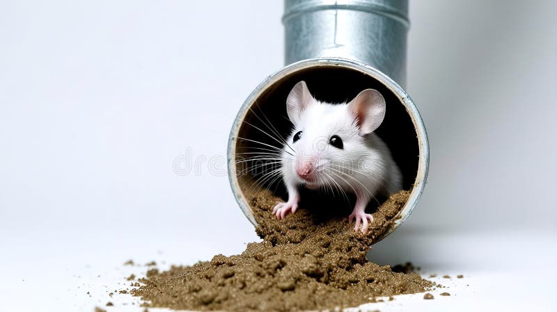 A mouse in a dirty pipe stock photo. Image of tail, fear - 332020348