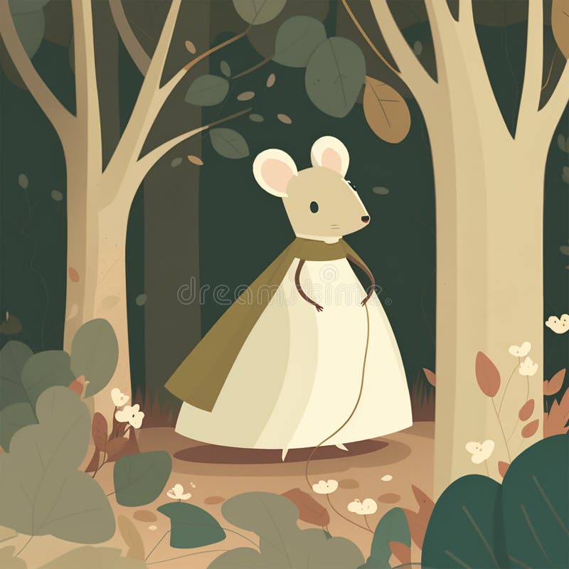 Mouse in Dress in Forest at Night Illustration Stock Illustration ...