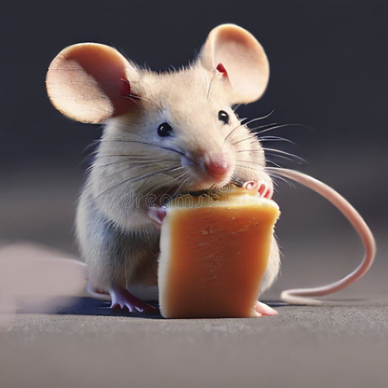 Beige Mouse with Big Ears Enjoys Cheese Stock Illustration ...