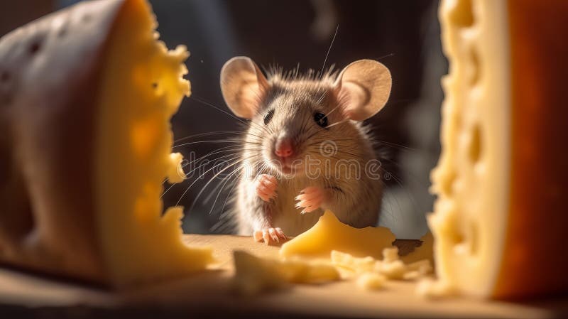 Mouse Eating Cheese. Generative AI Stock Illustration - Illustration of ...