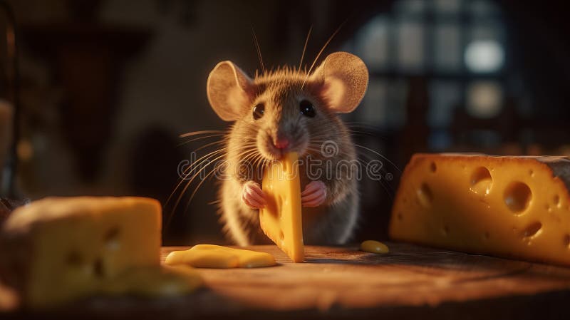 Mouse Eating Cheese. Generative AI Stock Illustration - Illustration of ...