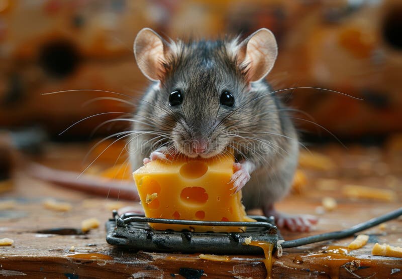 Mouse Eating Cheese. a Small Grey Mouse Stock Photo - Image of nature ...